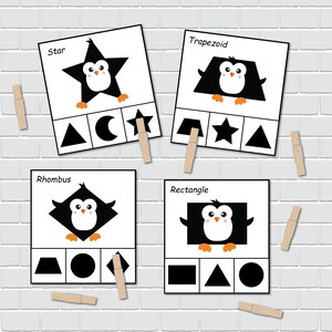 Penguin Shapes Clip Cards, 2D Shapes, Winter Busy Book, File Folder ...