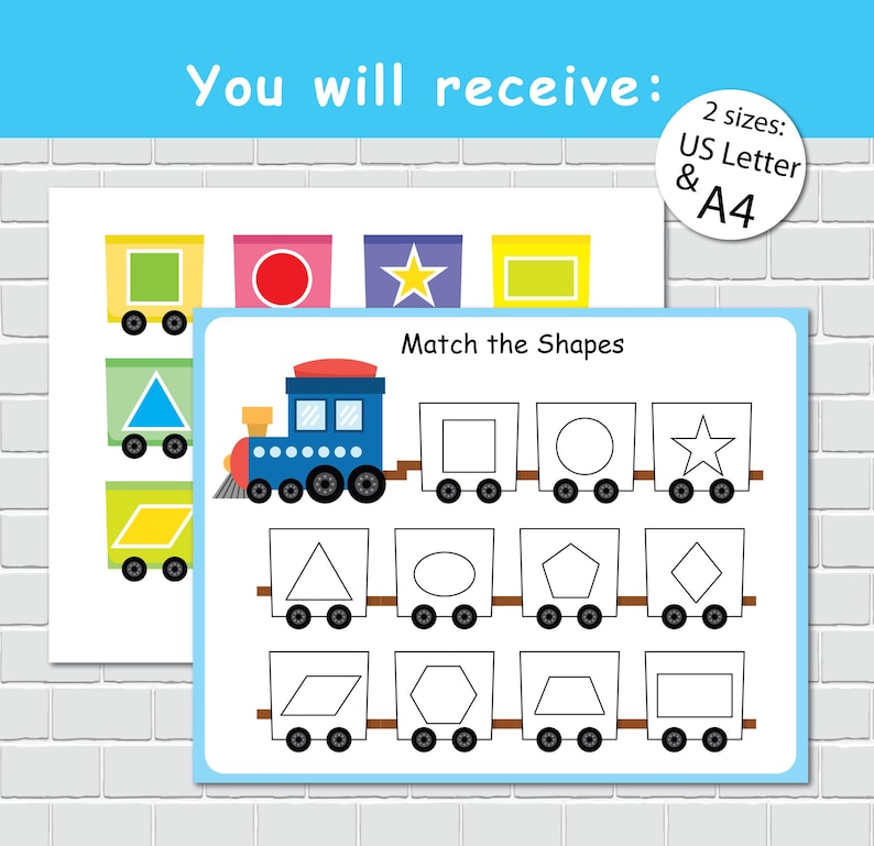 Train Shape Matching Activity, 2D Shapes, Shapes Busy Book Page, File ...