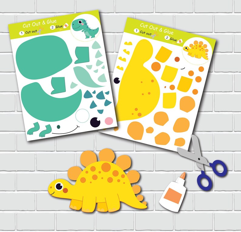 Dinosaurs Cut Out and Glue Activity for Kids. Preschool - Etsy