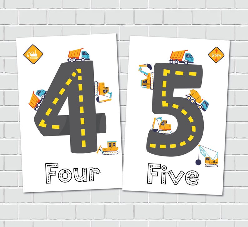 Construction Numbers Flashcards, Preschool Counting Flash Cards ...