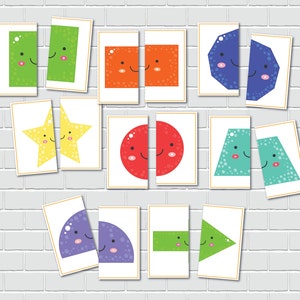 2D Shapes Symmetry Cards, Geometric Shapes Matching Game, Toddler ...