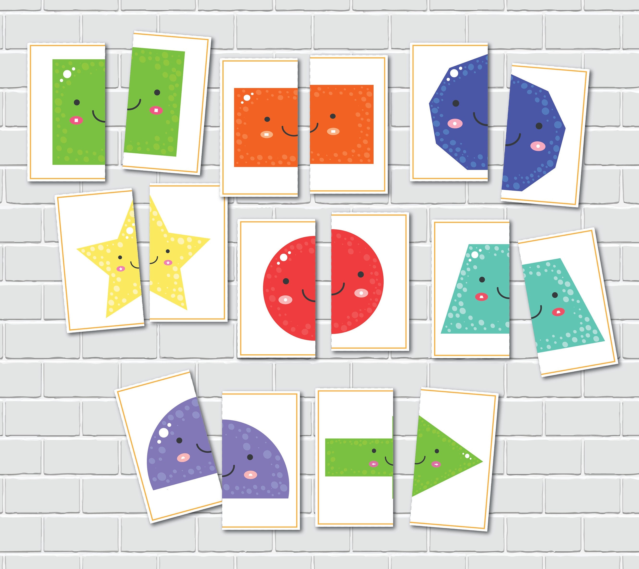 2D Shapes Symmetry Cards, Geometric Shapes Matching Game, Toddler ...