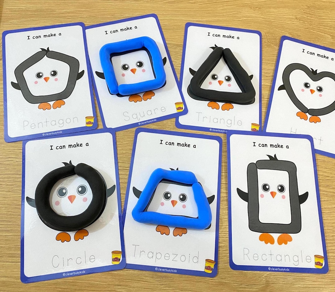 Penguin Shapes Play Dough Mats, Printable Play Doh, Toddler Quiet Time ...