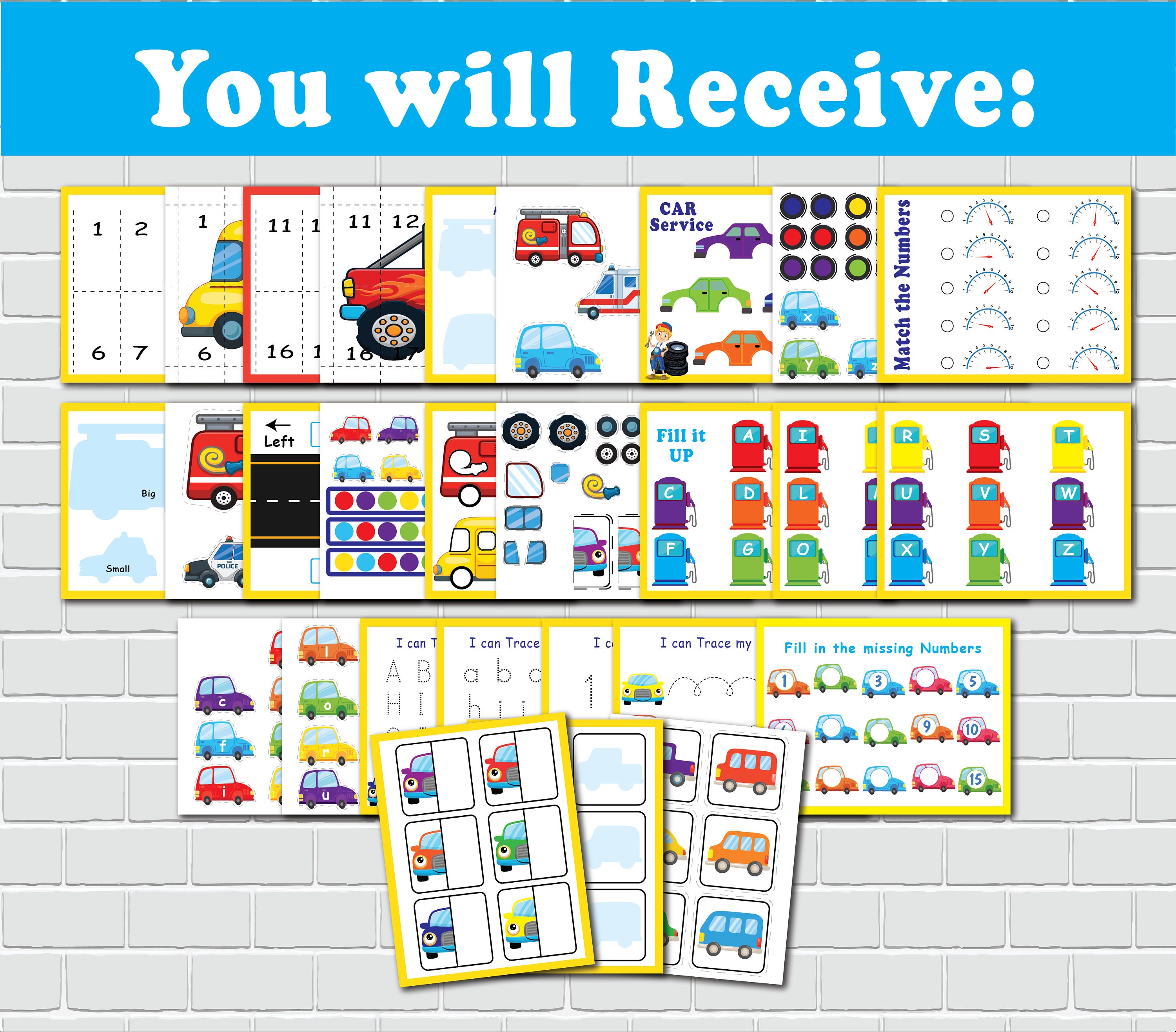 Cars Busy Book Kids Learning Binder Preschool Car Theme Quiet Book File ...
