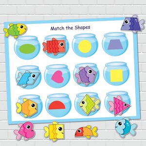 Fish Shapes Sorting Activity, 2D Shapes, Busy Book Page, File Folder ...