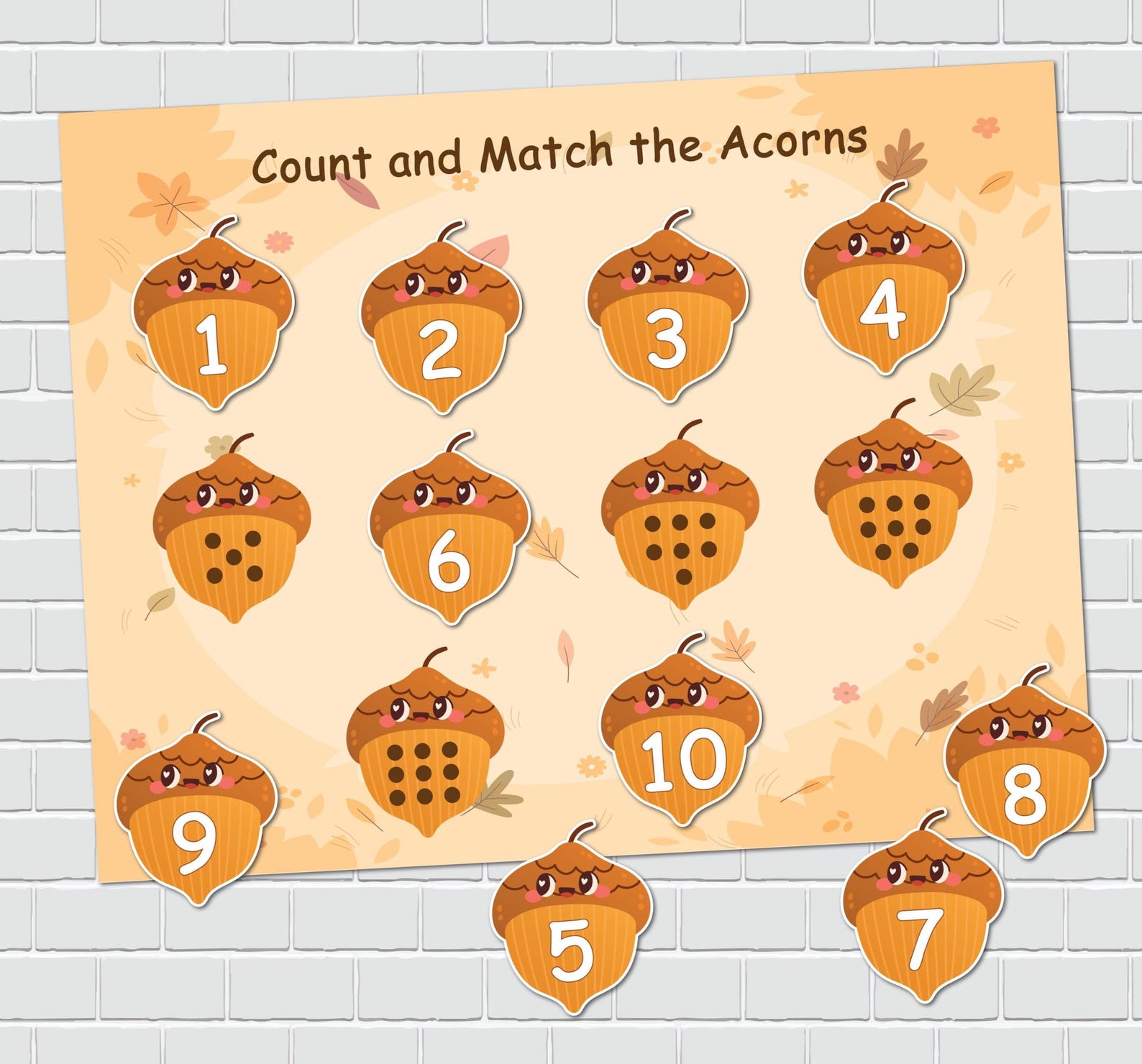 Acorn Number Matching Game: Fall Montessori Activity (digital Download ...