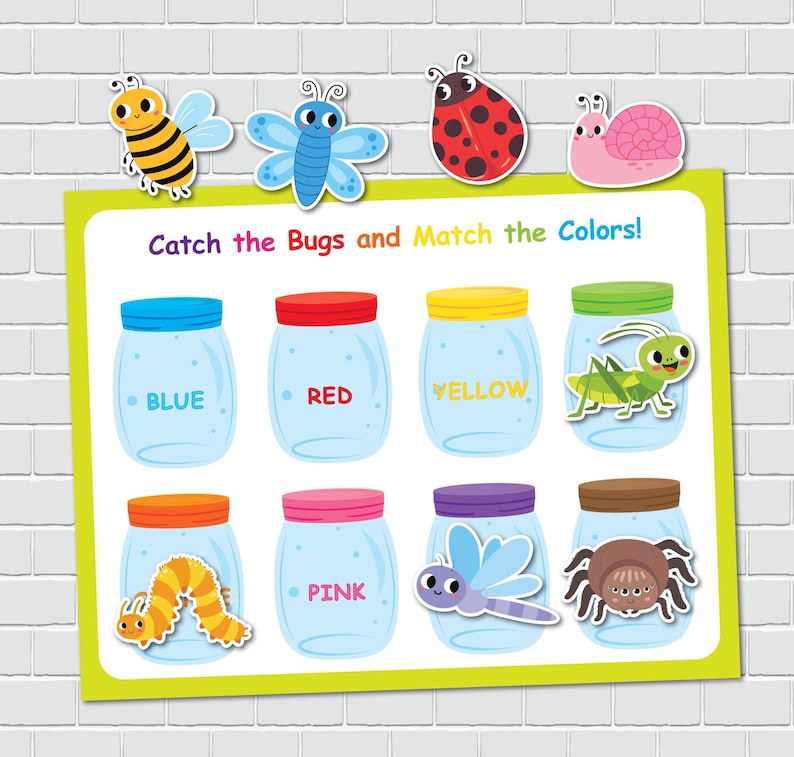 Bugs in a Jar Color Matching Activity, Color Sorting Printable (digital ...