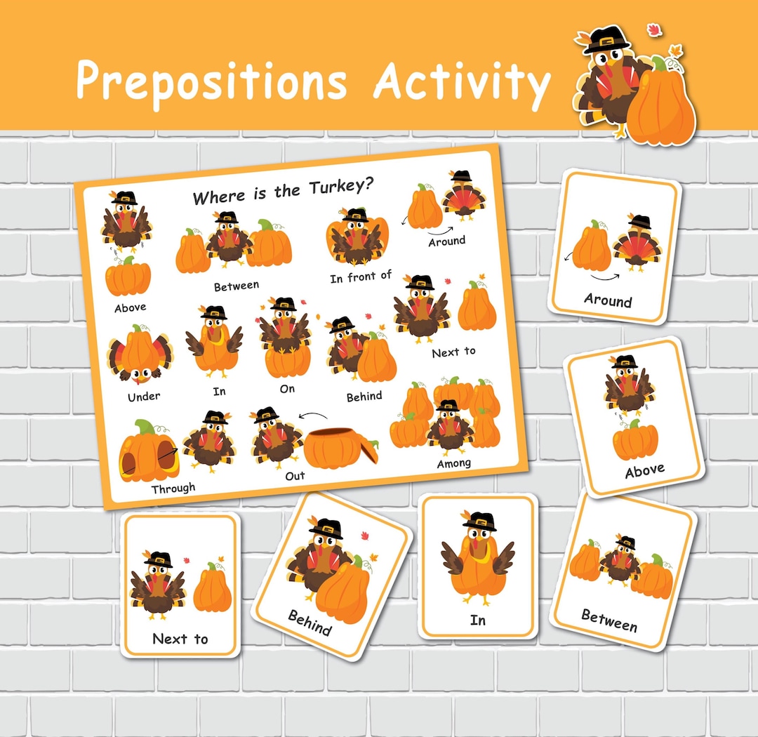 Turkey Prepositions Activity: Positional Words Poster & Flashcards ...