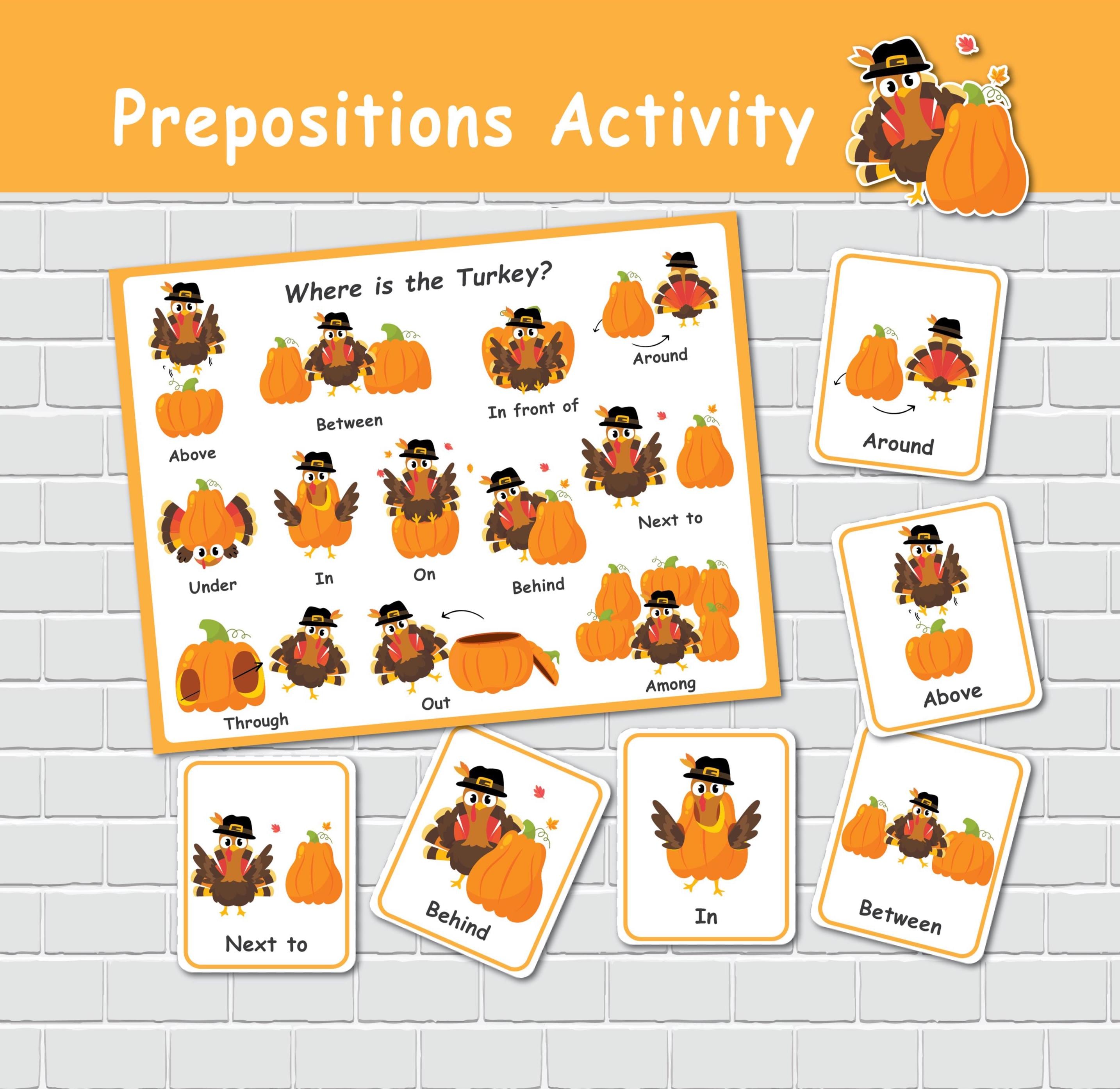 Turkey Prepositions Activity: Positional Words Poster & Flashcards ...