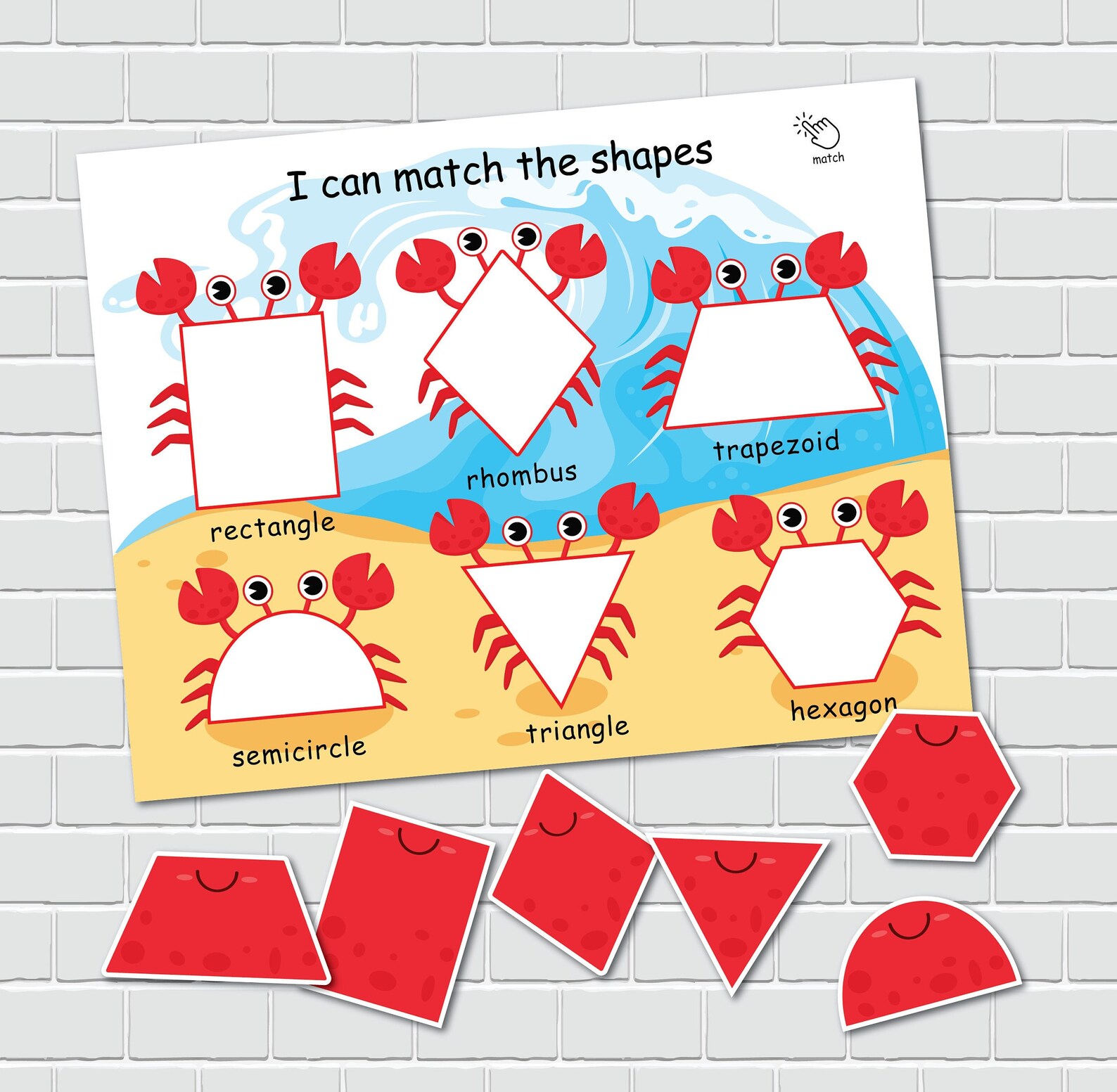 Crab Shape Matching Activity, 2D Shapes, Summer Busy Book Page, File ...