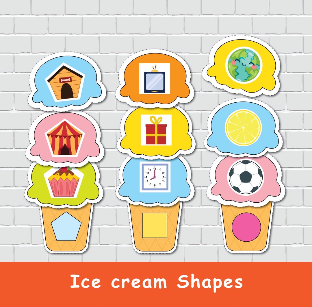 Ice Cream Shapes Matching Activity for Kids, 2D Shapes Busy Book, Pre-k ...