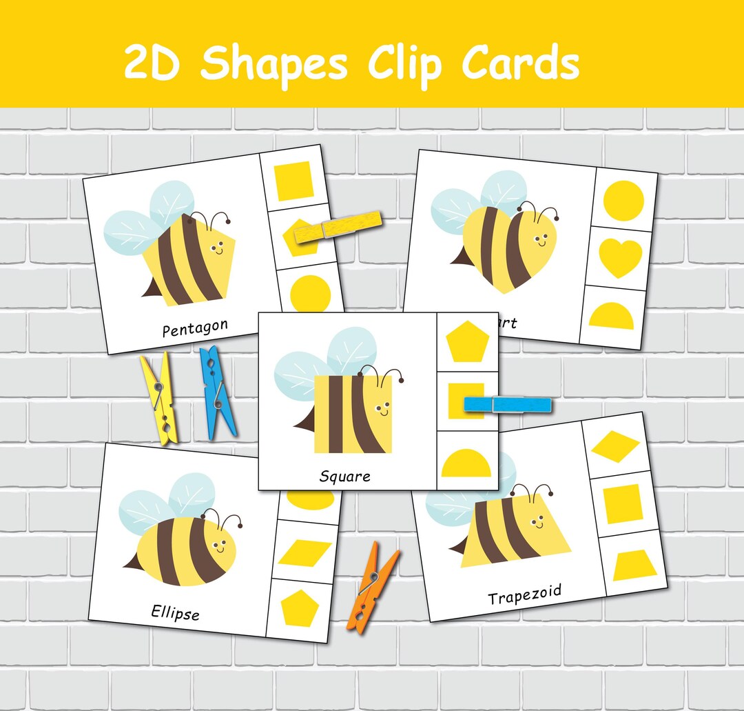 Bees 2D Shapes Clip Cards, Shapes Busy Book, File Folder Games, Special ...