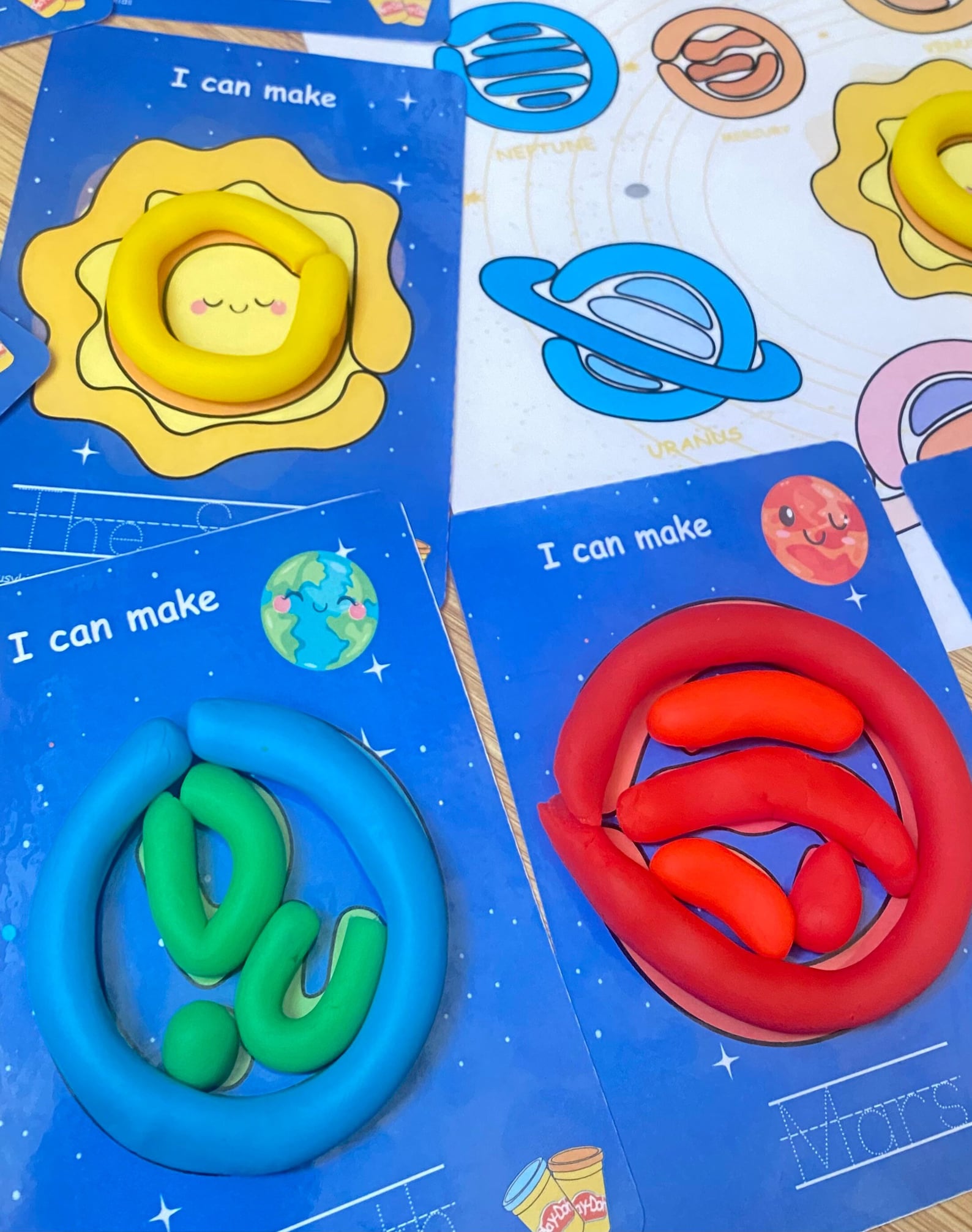Planets Play Doh Mats, Space Theme Visual Cards, Printable Play Dough ...