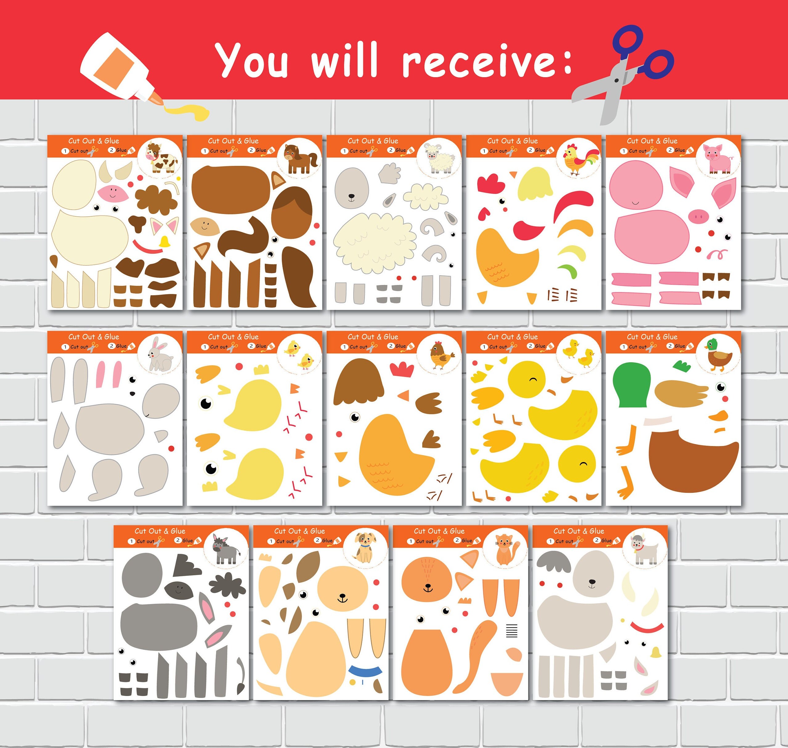 Farm Cut Out and Glue Crafts for Kids. Scissors Skills Activity. Fine ...