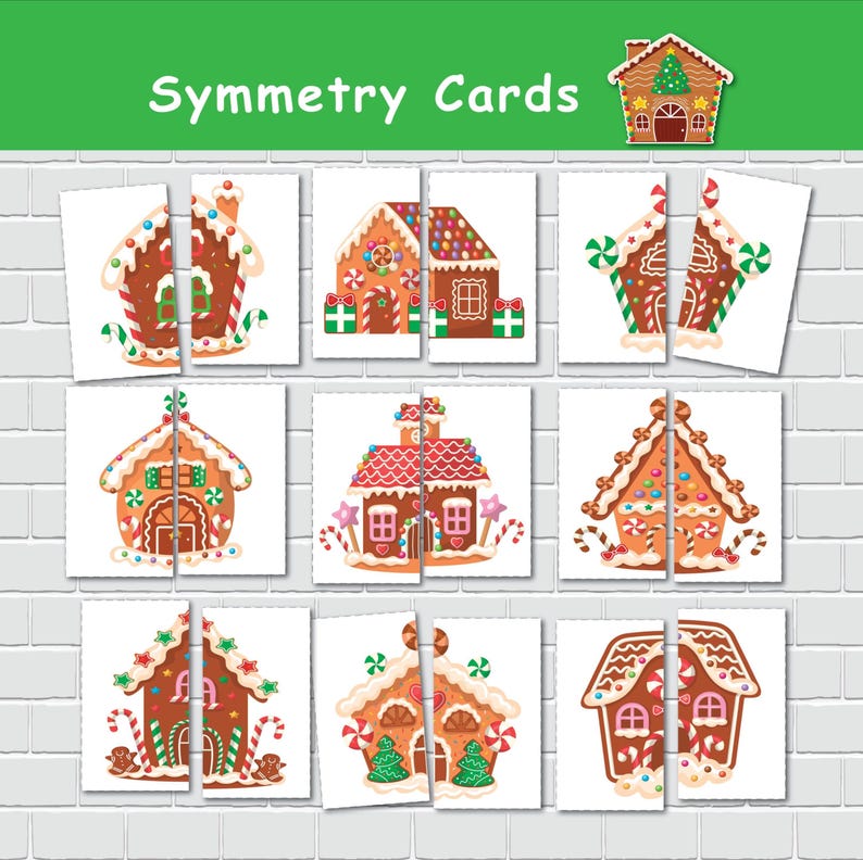 Gingerbread House Symmetry Cards, Christmas Game, Toddler Matching ...