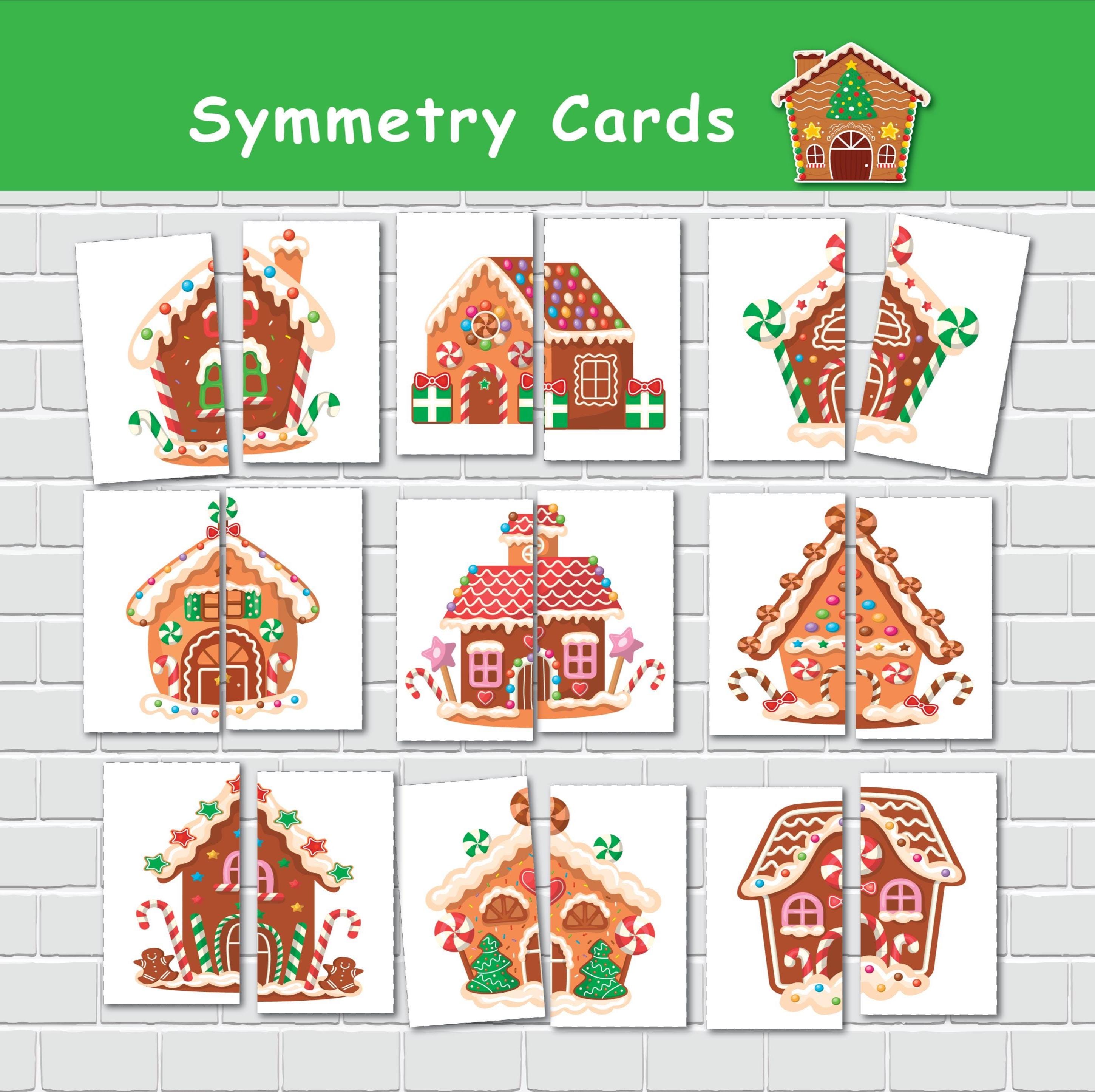 Gingerbread House Symmetry Cards, Christmas Game, Toddler Matching ...