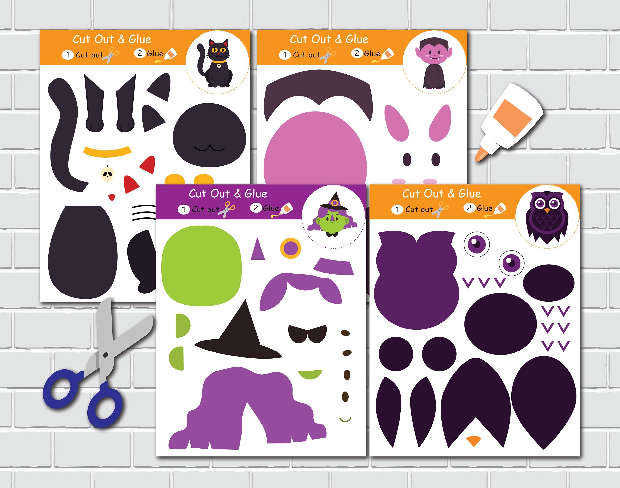 Halloween Cut Out and Glue Activity for Kids. Preschool - Etsy