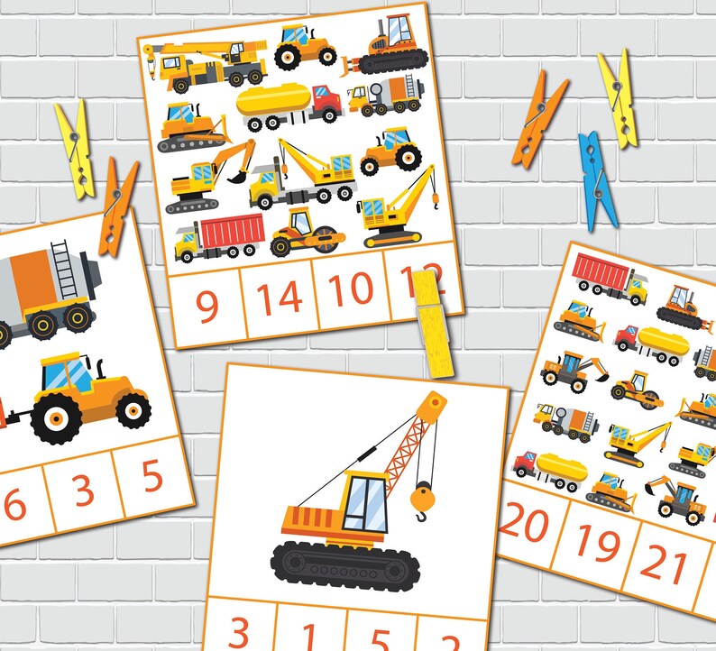 Construction Clip and Count Trucks Counting Activity Preschool - Etsy