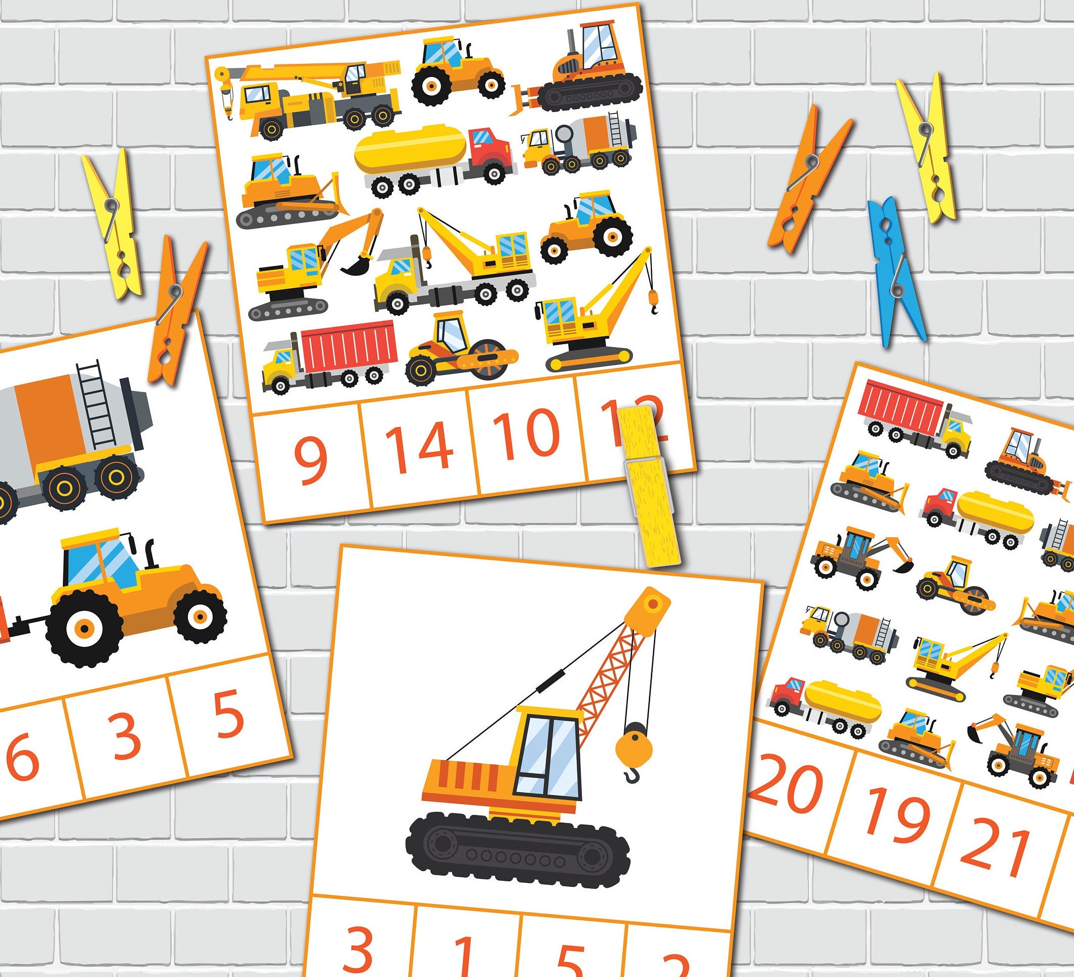 Construction Clip and Count Trucks Counting Activity Preschool - Etsy