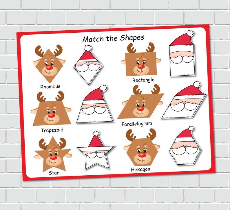 Santa Shapes Matching Activity, 2D Shapes, Christmas Busy Book Page ...