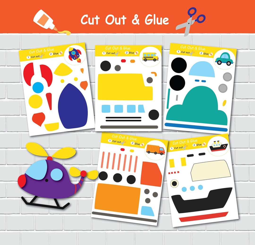 Cut Out and Glue. Transportation Theme Scissors Practice for Kids ...