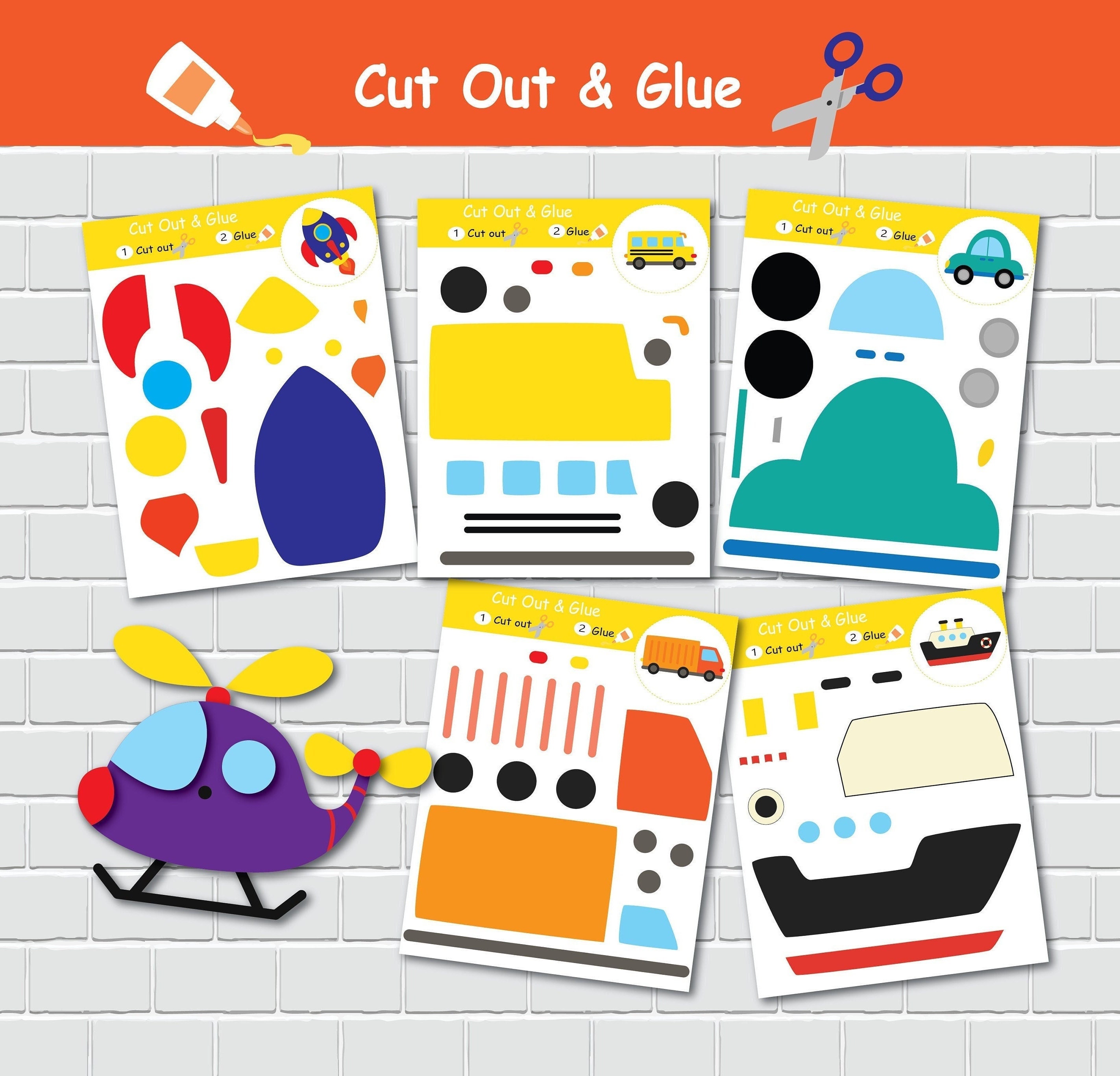 Cut Out and Glue. Transportation Theme Scissors Practice for Kids ...
