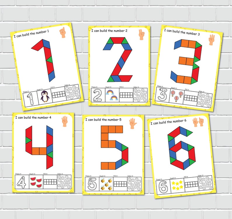 Numbers Pattern Blocks Activity, STEM Challenge Cards for Preschool and ...