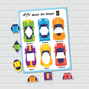 Car Shapes Matching Activity, 2D Shapes, Toddler Learning Binder ...