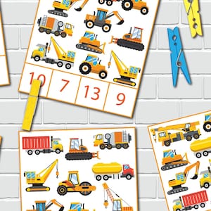 Construction Clip and Count Trucks Counting Activity Preschool Learning ...