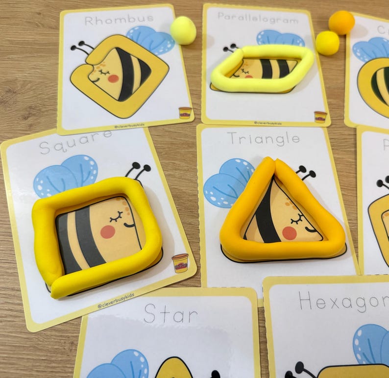 Bees Shapes Play Dough Mats, Summer Play Doh Activity, Preschool Fine ...
