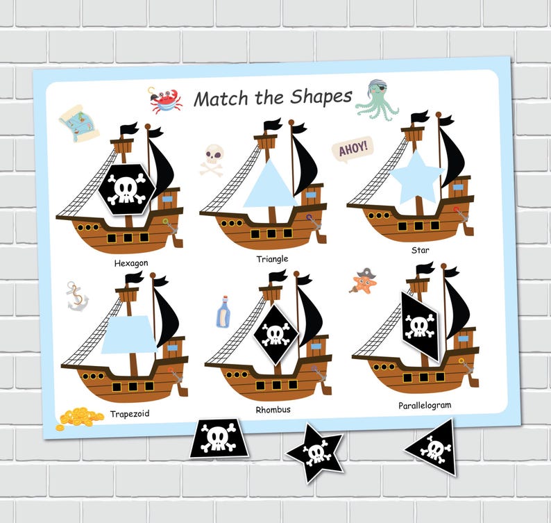 Pirate Ship Shapes Matching Activity, 2D Shapes, Pre-k Learning - Etsy