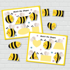 Bee Shape Matching Activity, 2D Shapes, Busy Book Page, File Folder ...