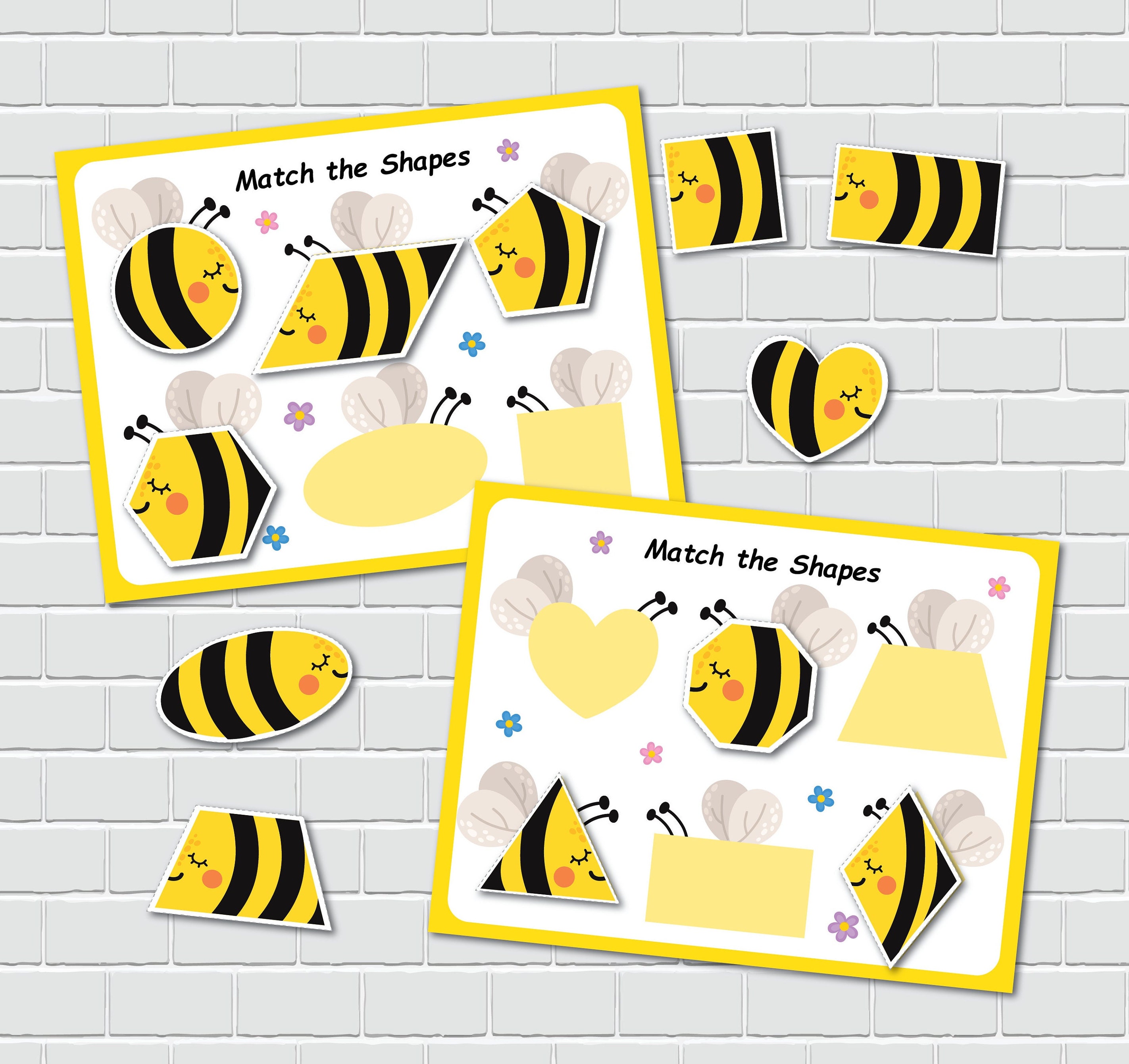 Bee Shape Matching Activity, 2D Shapes, Busy Book Page, File Folder ...
