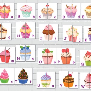 Cupcakes Alphabet Matching Cards, Toddler Matching Game, ABC Learning ...