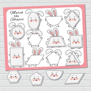 Bunny Shape Matching Activity, 2D Shapes, Easter Busy Book Page, File ...
