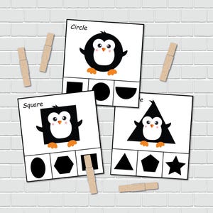 Penguin Shapes Clip Cards, 2D Shapes, Winter Busy Book, File Folder ...