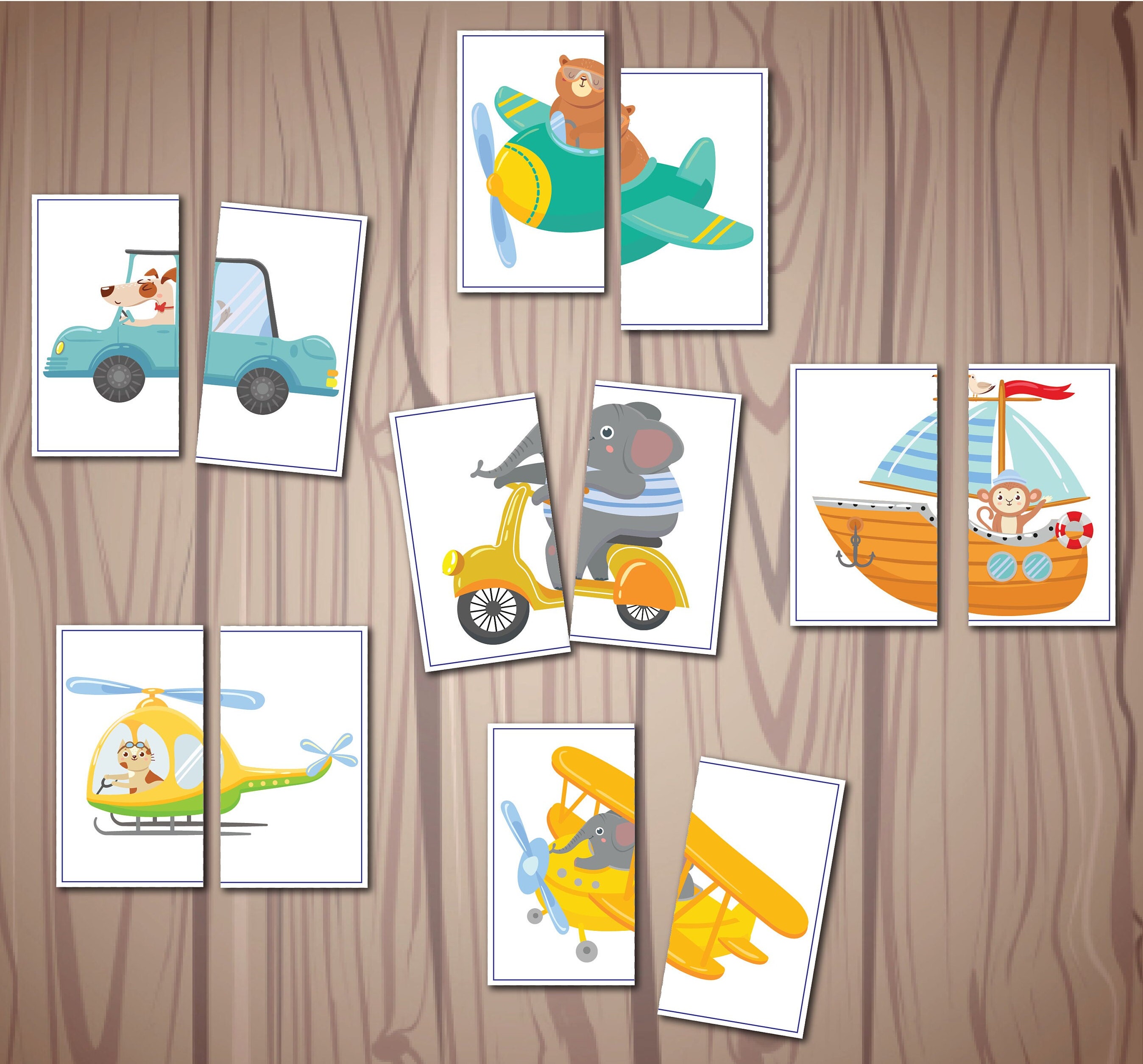 Transportation Matching Game, Symmetry Cards, Toddler Matching Activity ...