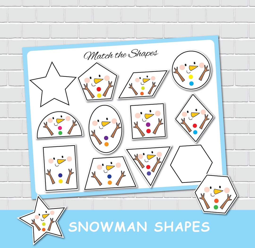 Snowman 2D Shapes Matching Activity for Kids, Winter Busy Book, File ...