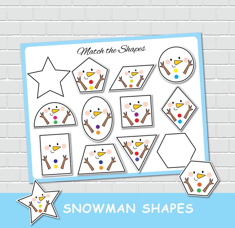 Snowman 2D Shapes Matching Activity for Kids, Winter Busy Book, File ...