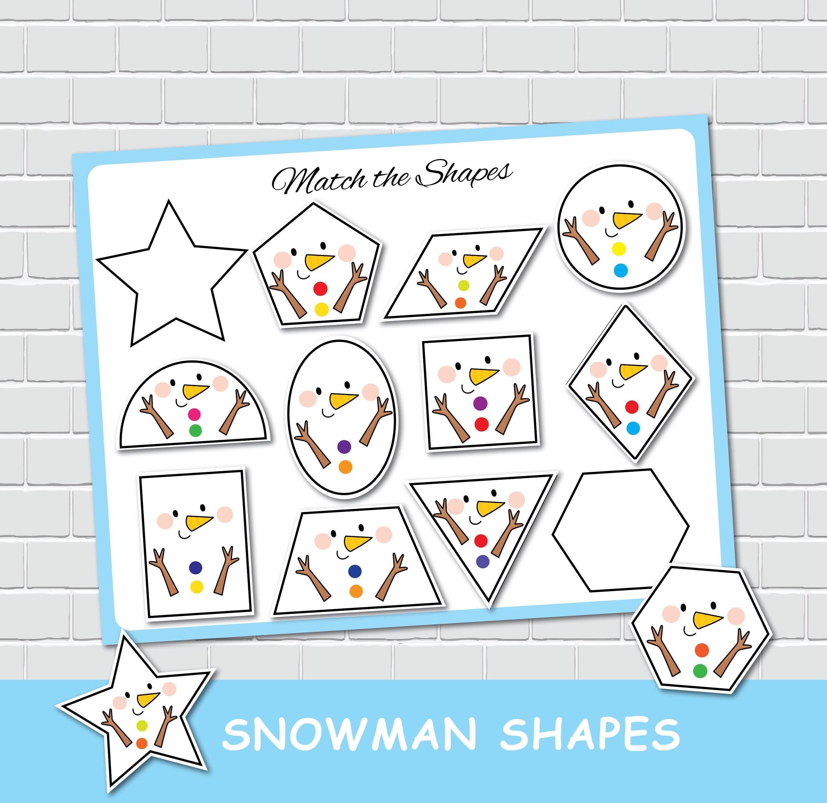 Snowman 2D Shapes Matching Activity for Kids, Winter Busy Book, File ...