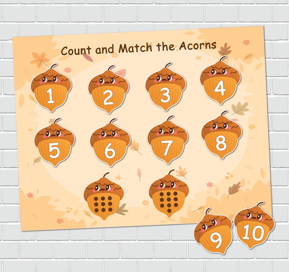Acorn Number Matching Game: Fall Montessori Activity (digital Download ...