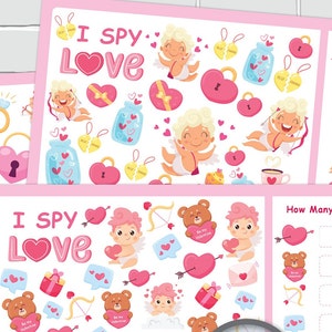 I Spy Valentine's Day, Look and Find Counting Game, Toddler Printables ...