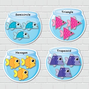 Fish Shapes and Fishbowl Sorting Mats, 2D Shapes Center, Busy Book Page ...