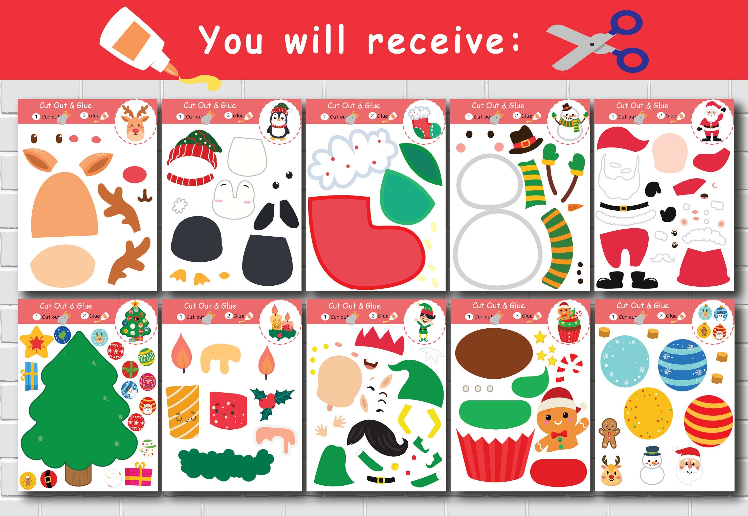 Christmas Cut Out and Glue, Holiday Paper Craft, Scissors Practice for ...