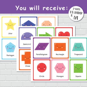 2D Shapes Flash Cards. Preschool Learning Activity. Toddler Geometric ...