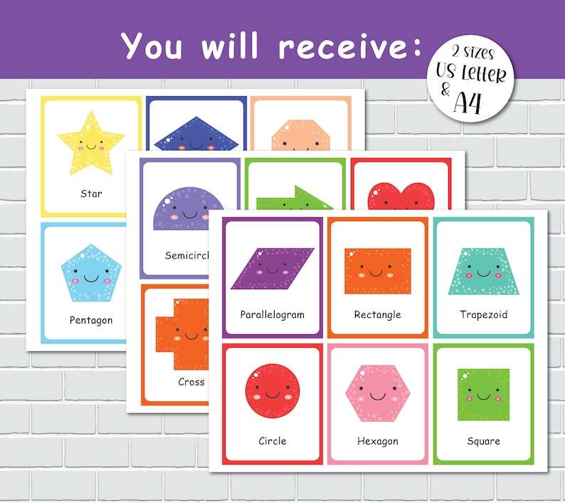 2D Shapes Flash Cards. Preschool Learning Activity. Toddler Geometric ...