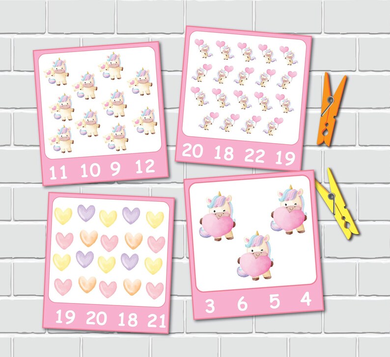 Unicorns Clip and Count, Counting Activity, Preschool Learning ...