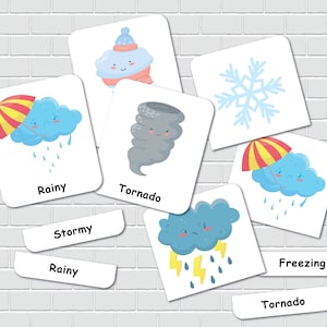 Weather Three Part Flash Cards, Toddler Educational Flashcards ...