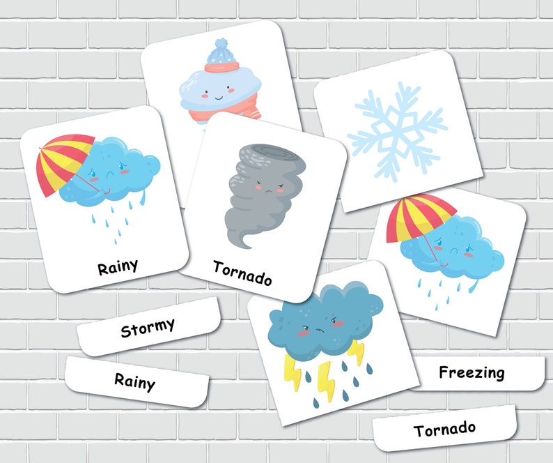 Weather Three Part Flash Cards Toddler Educational - Etsy