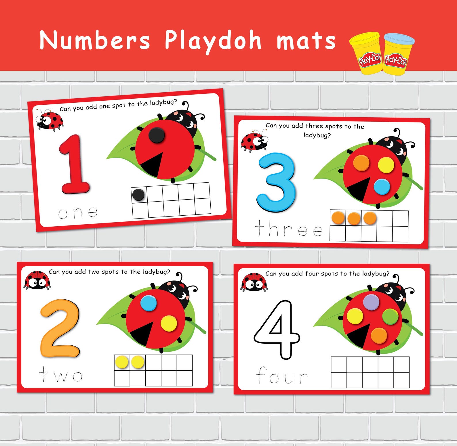 Ladybug Play Dough Mats, 1-10 Numbers Play Doh Activity, Preschool Fine ...